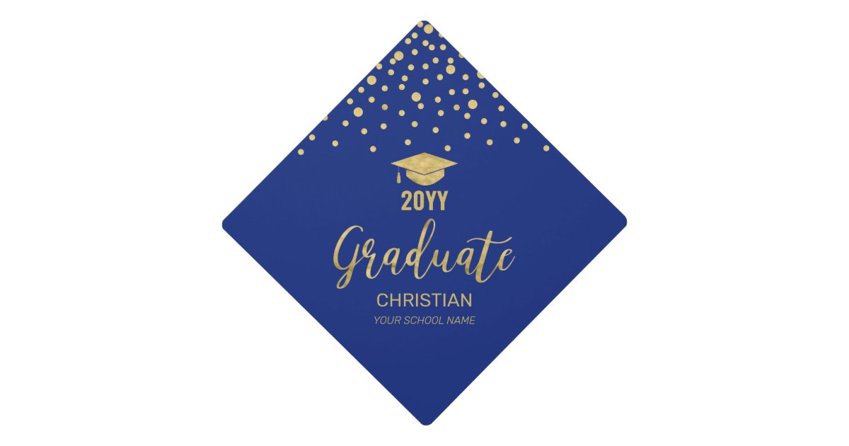 Gold & Royal Blue Confetti Graduation Cap | Zazzle