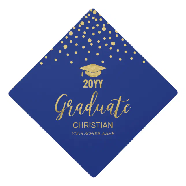 Gold & Royal Blue Confetti Graduation Cap | Zazzle