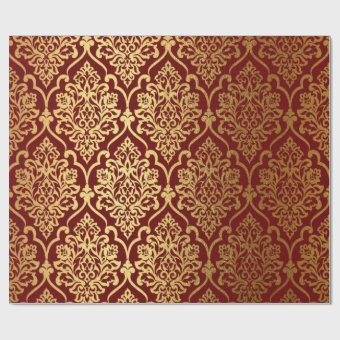 Gold Royal Damask Floral Maroon Burgundy Luxury Wrapping Paper | Zazzle