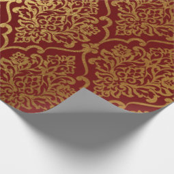 Gold Royal Damask Floral Maroon Burgundy Luxury Wrapping Paper | Zazzle