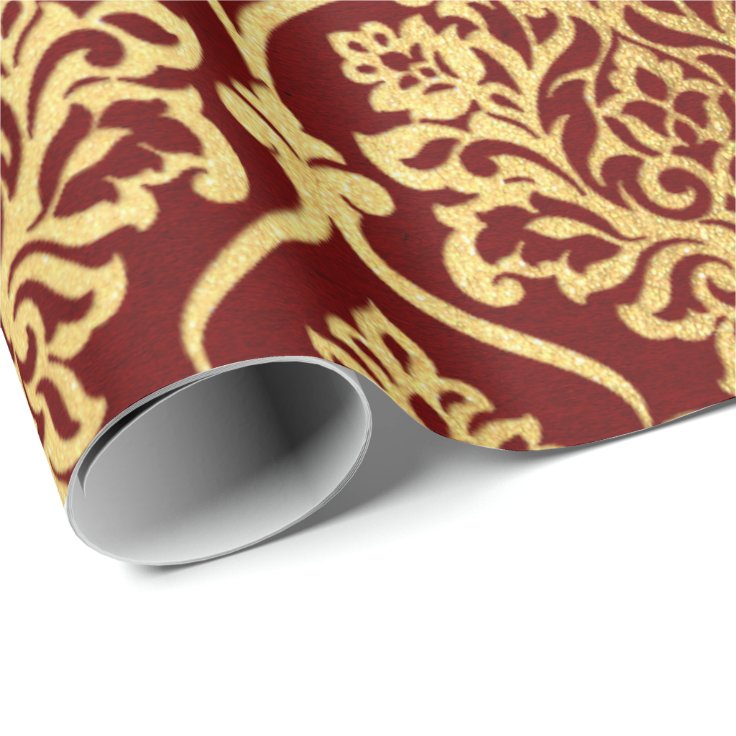 Gold Royal Damask Floral Maroon Burgundy Luxury Wrapping Paper | Zazzle