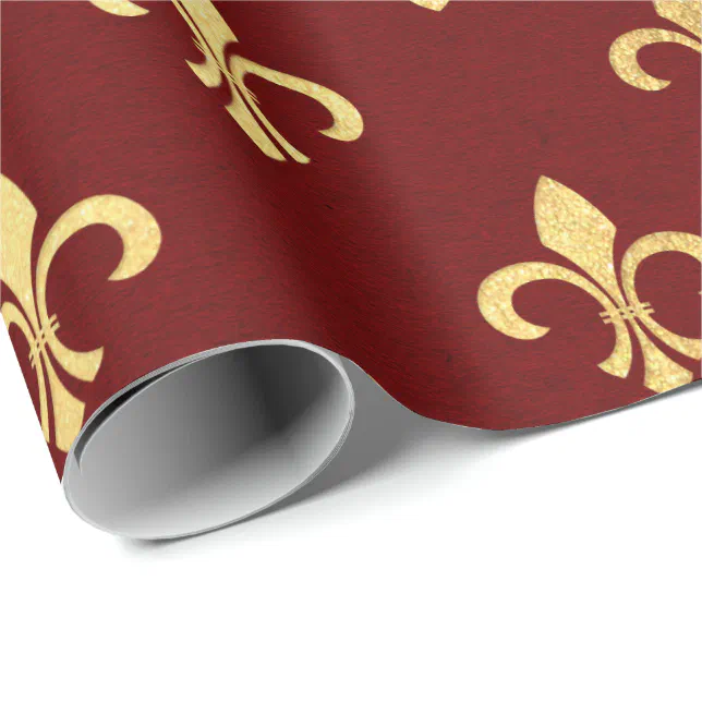 Gold Royal Fior De Lise Heraldic Burgundy Maroon Wrapping Paper | Zazzle