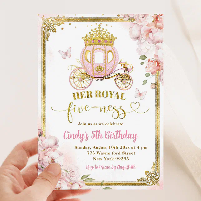 Gold Royal Fiveness Princess Carriage Birthday Invitation | Zazzle