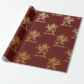 Gold Royal Lions Fairly King Maroon Red Heraldic Wrapping Paper | Zazzle