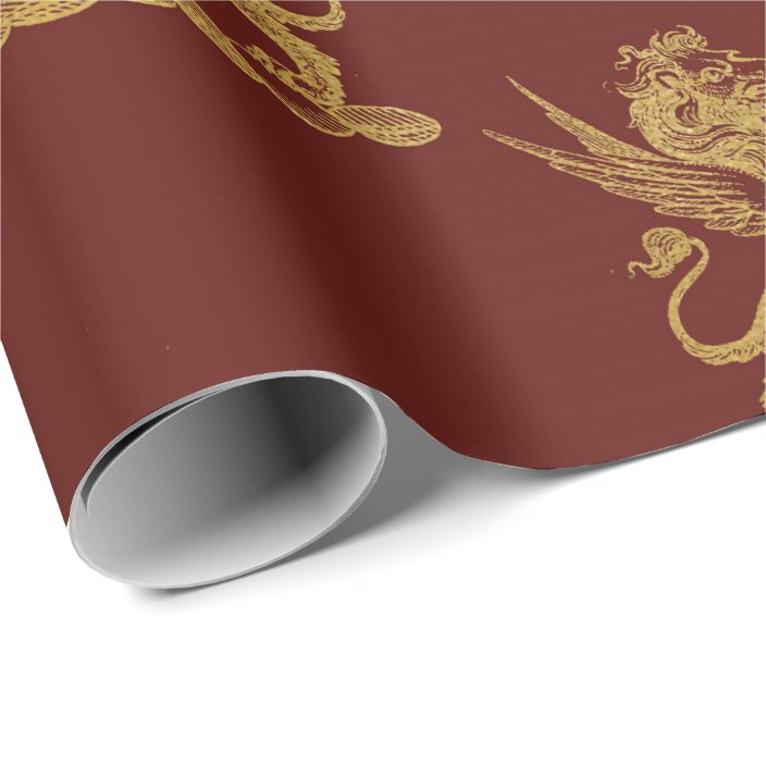Gold Royal Lions Fairly King Maroon Red Heraldic Wrapping Paper ...