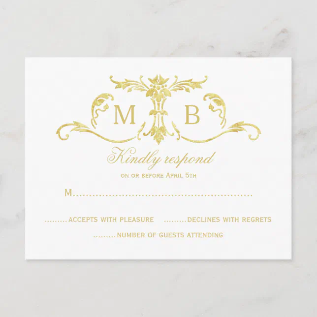 Gold RSVP postcards gold foil RSVP wedding set | Zazzle