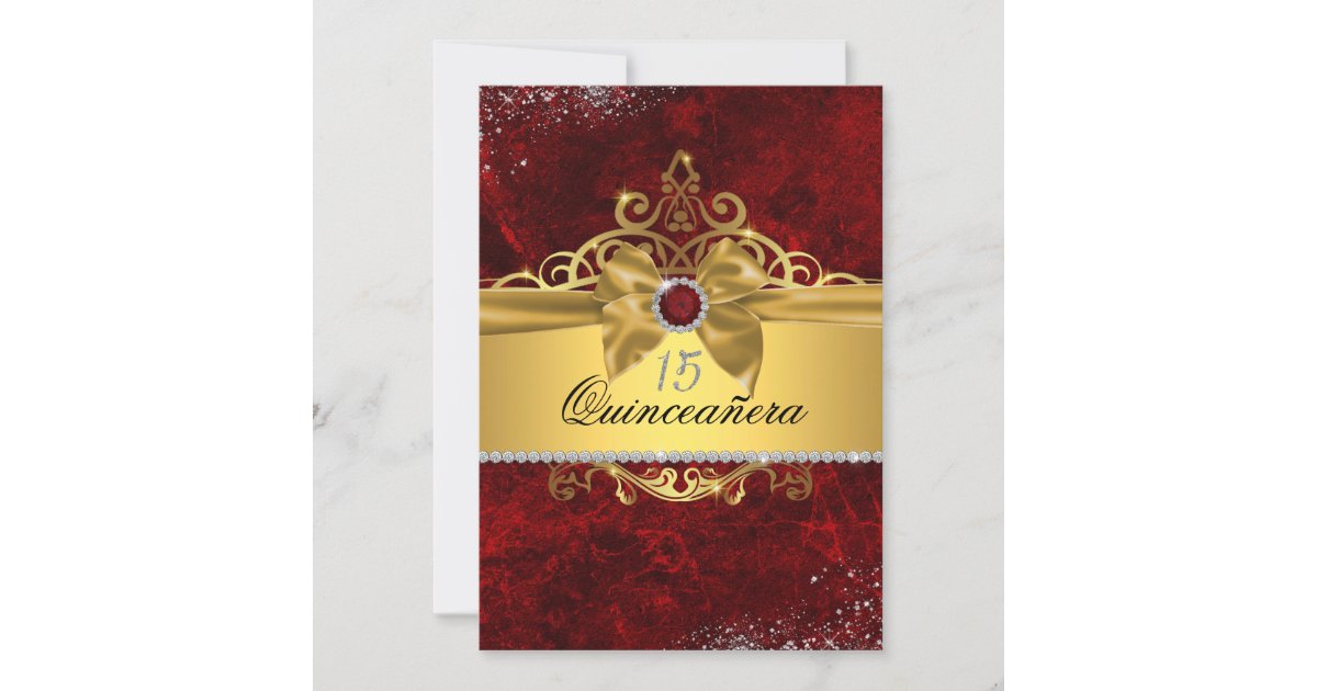 Gold Ruby Red Quinceanera Invite | Zazzle