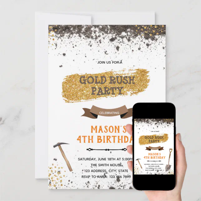 Gold rush party theme invitation | Zazzle