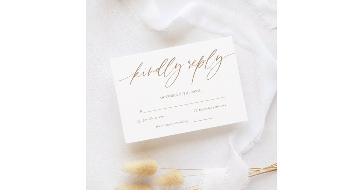Gold Rustic Calligraphy Wedding RSVP Card | Zazzle