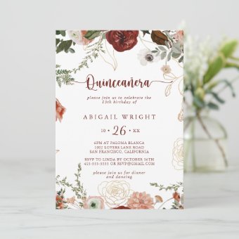Gold Rustic Colorful Floral Quinceañera Invitation | Zazzle