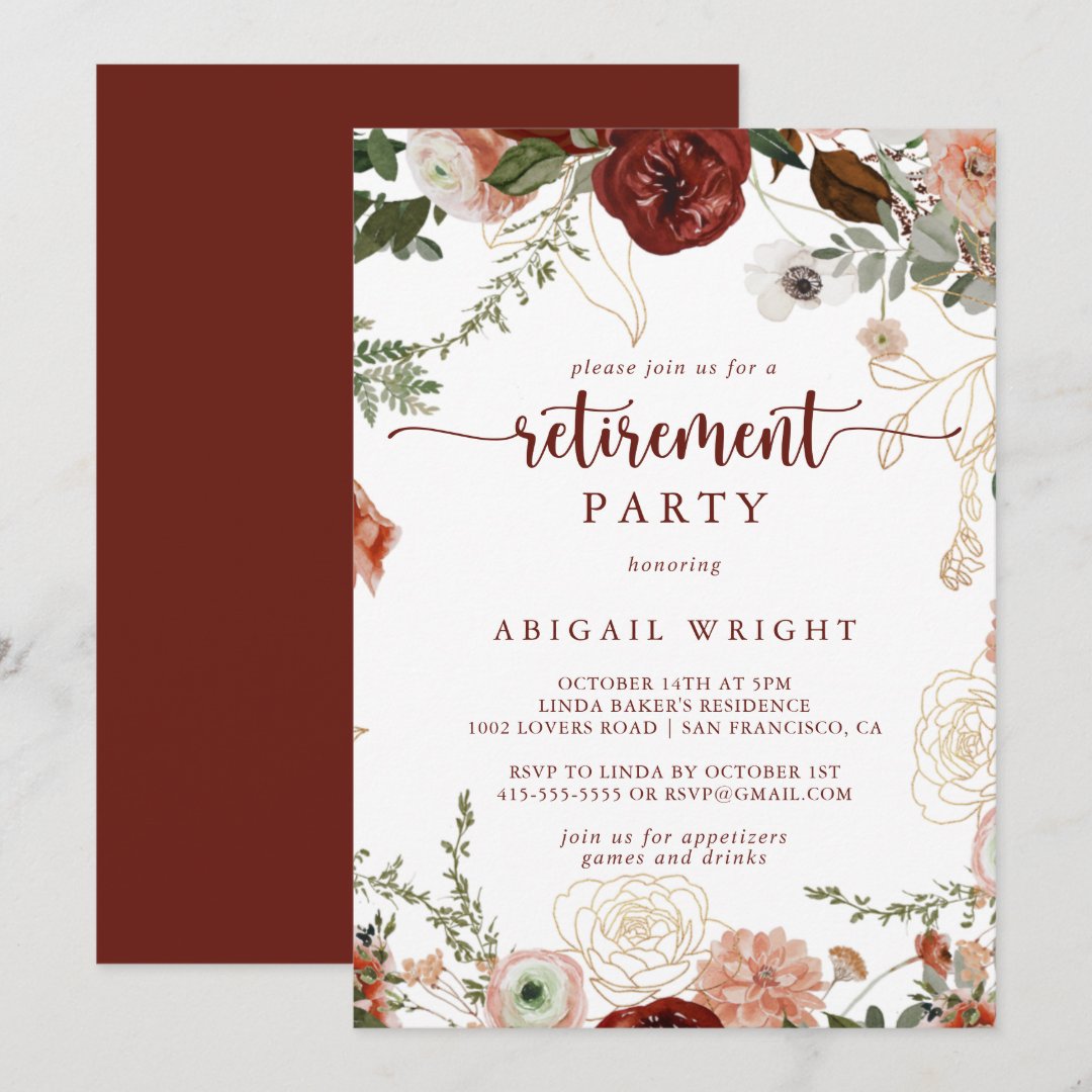 Gold Rustic Colorful Floral Retirement Party Invitation | Zazzle