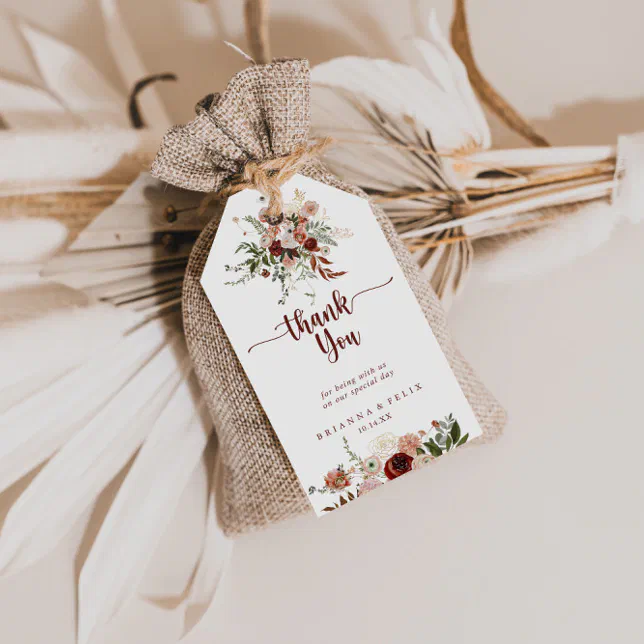 Gold Rustic Colorful Floral Wedding Thank You Gift Tags | Zazzle