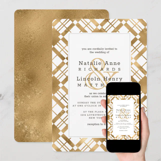 Gold Rustic Country Farmhouse Plaid Wedding Invitation | Zazzle