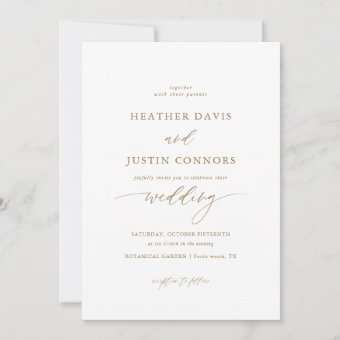 Gold Rustic Elegant Calligraphy Photo Wedding Invitation | Zazzle