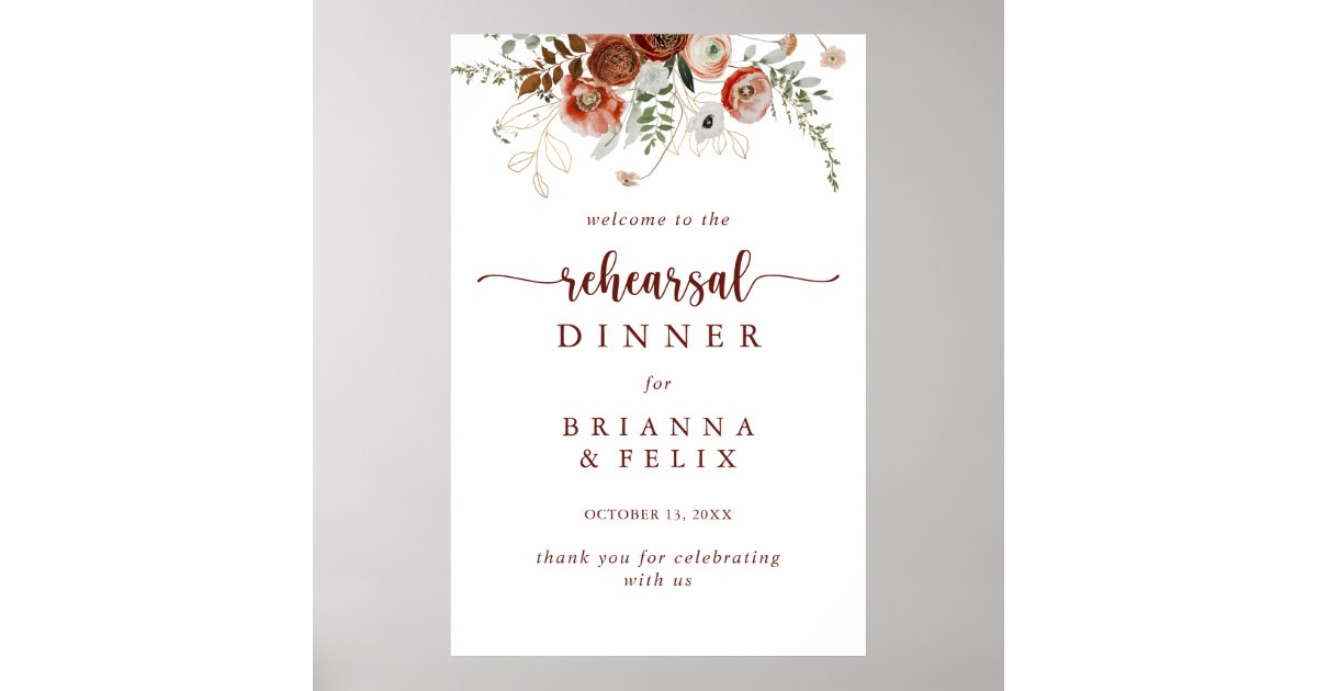 Gold Rustic Floral Rehearsal Dinner Welcome Sign | Zazzle