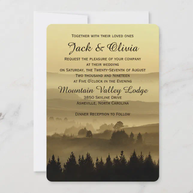 Gold Rustic Mountain Wedding Invitation | Zazzle