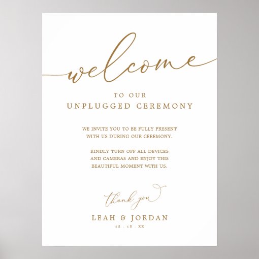 Gold Rustic Unplugged Wedding Ceremony Sign | Zazzle