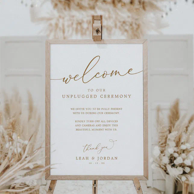 Gold Rustic Unplugged Wedding Ceremony Sign | Zazzle
