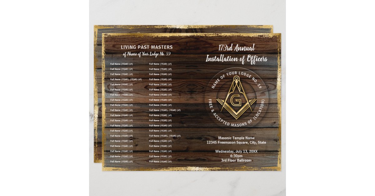 Gold Rustic Wood Bifold Masonic Program Template | Zazzle