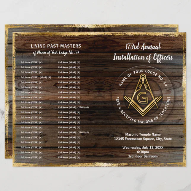 Gold Rustic Wood Bifold Masonic Program Template | Zazzle