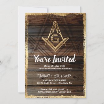 Gold Rustic Wood Masonic Invitations | Freemasonry | Zazzle