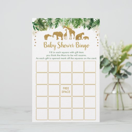 Gold Safari Animal Baby Shower Bingo Game | Zazzle