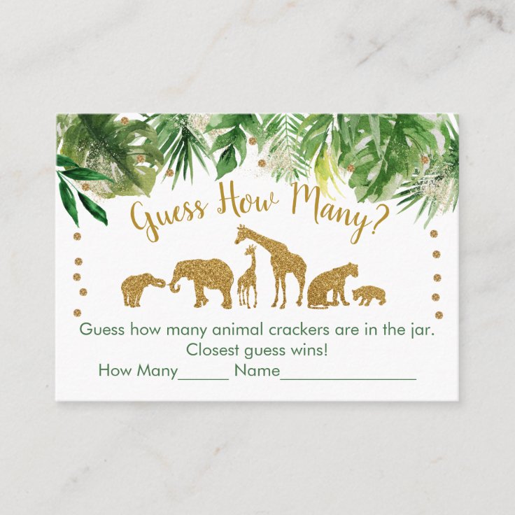 Gold Safari Animal Guess How Many Baby Shower Game Place Card | Zazzle