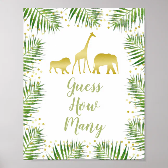 Gold Safari Baby Shower Guess How Many Game Sign | Zazzle