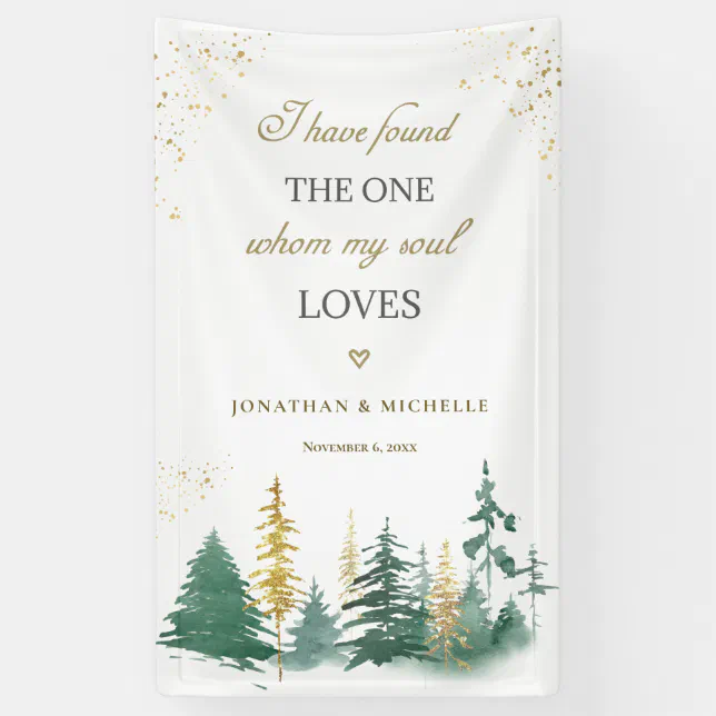 Gold Sage Green Forest Trees Bible Verse Wedding Banner | Zazzle