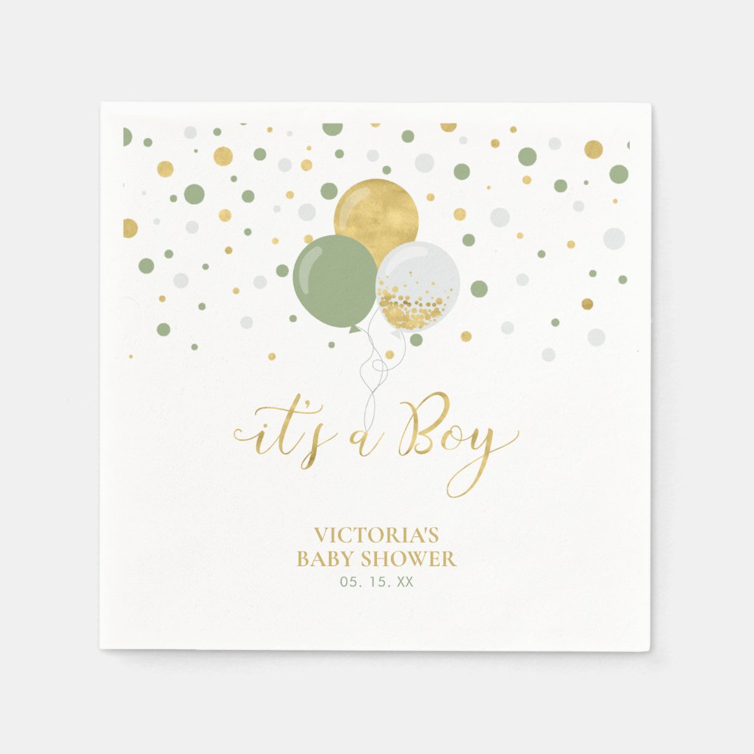 Gold & Sage Green It's a Boy Baby Shower Napkins | Zazzle