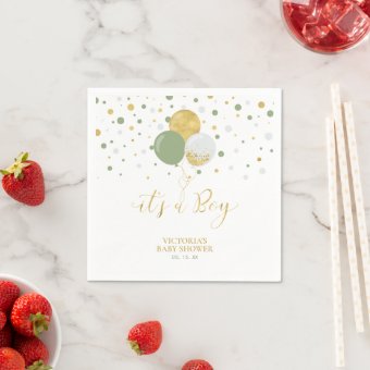 Gold & Sage Green It's a Boy Baby Shower Napkins | Zazzle