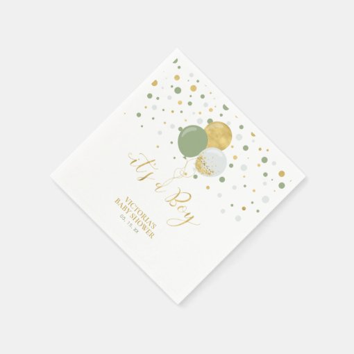 Gold & Sage Green It's a Boy Baby Shower Napkins | Zazzle
