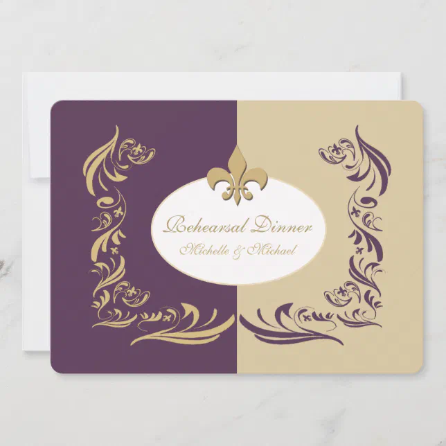 Gold Sand And Purple Fleur De Lis Wedding Event Invitation Zazzle