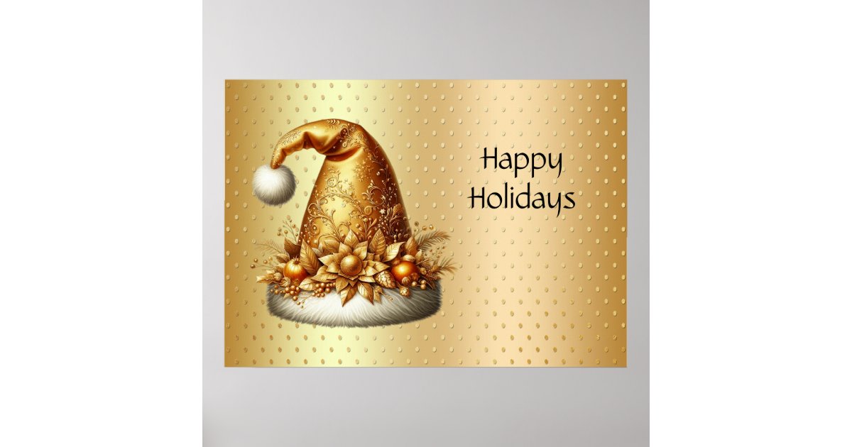 Gold Santa Hat Holiday Poster | Zazzle