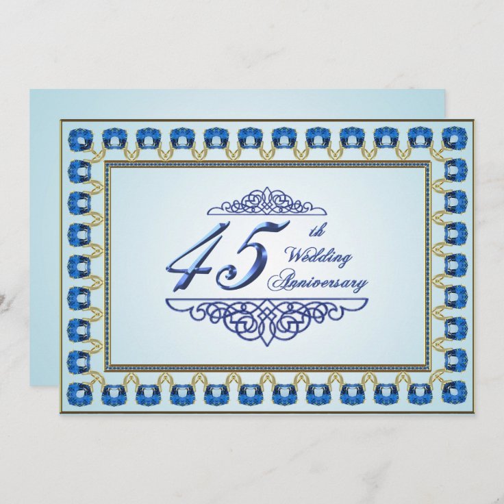 Gold Sapphire Blue 45th Wedding Anniversary Invitation | Zazzle