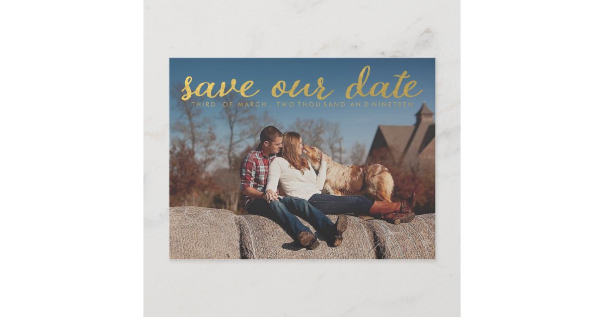 Gold Save Our Date Photo Overlay Postcard | Zazzle