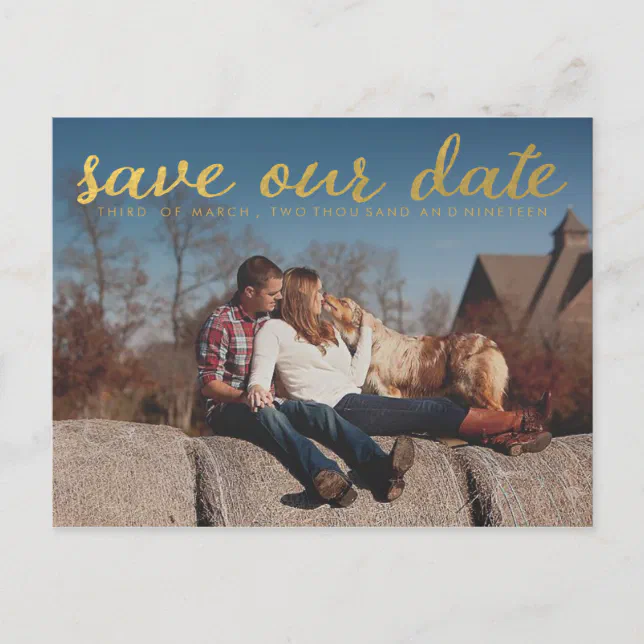 Gold Save Our Date Photo Overlay Postcard | Zazzle