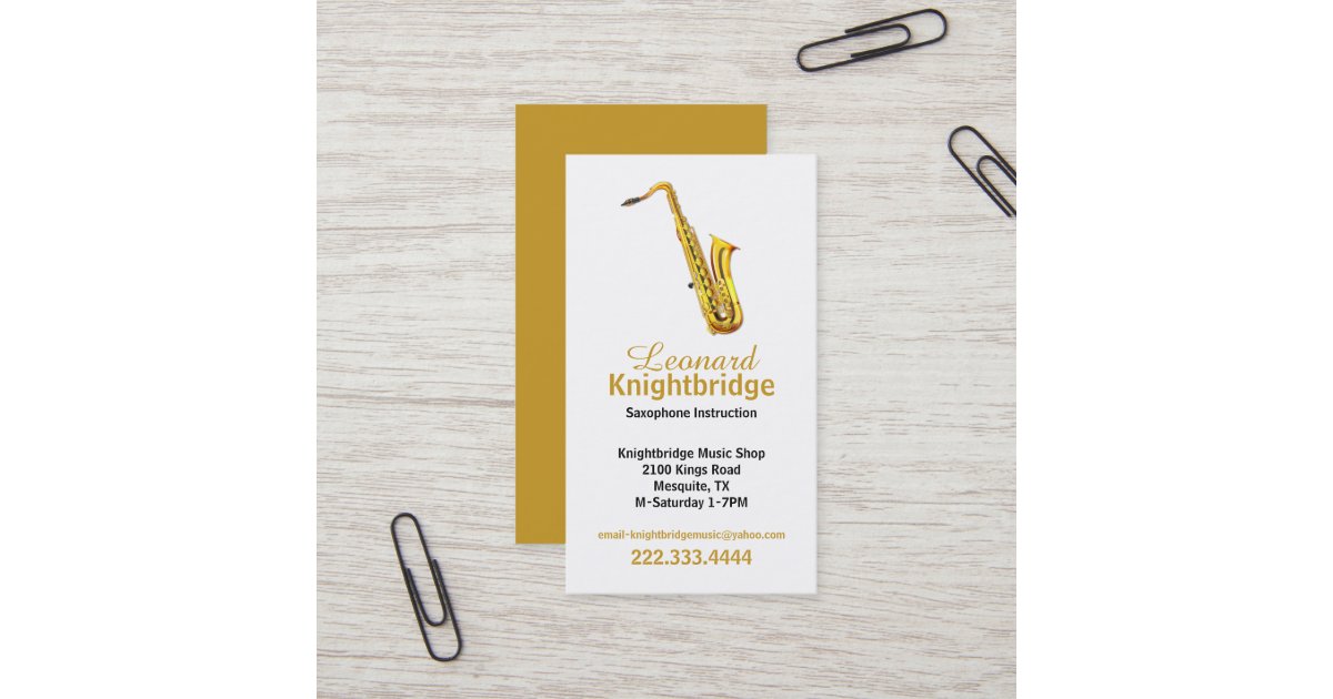 Gold Saxophone Business Card | Zazzle