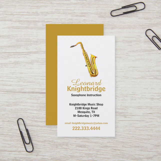 Gold Saxophone Business Card | Zazzle