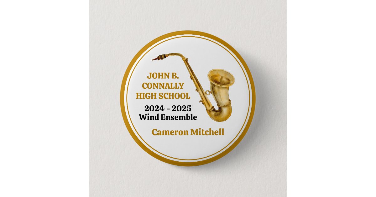 Gold Saxophone Player Personalized Band Button | Zazzle