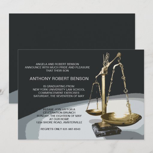Gold Scale of Justice, Law School Graduation Invit Invitation | Zazzle