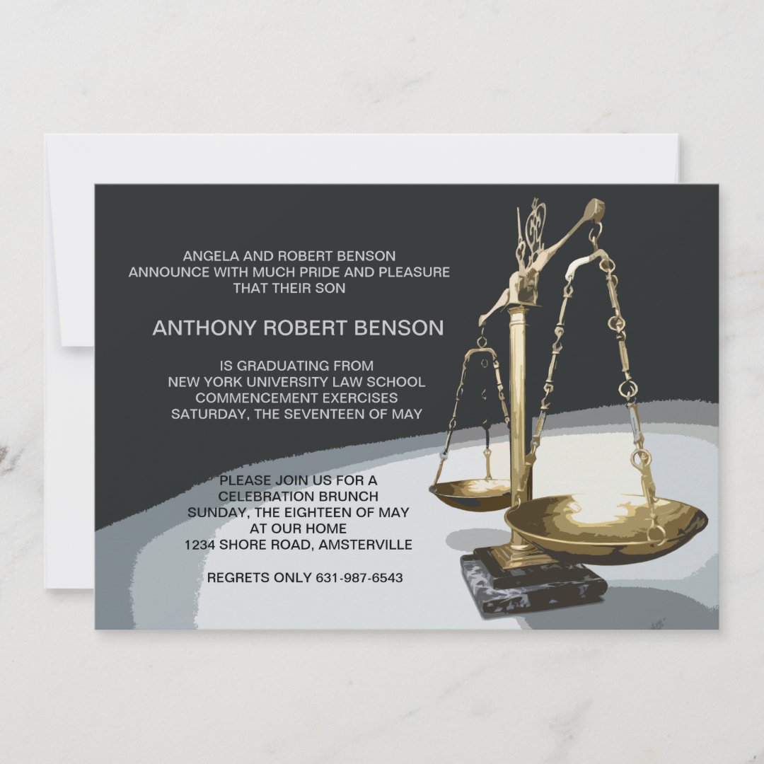 Gold Scale of Justice, Law School Graduation Invit Invitation | Zazzle