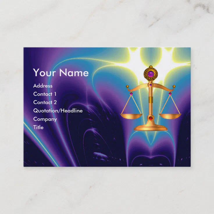 GOLD SCALES OF LAW,ATTORNEY,Justice Symbol Purple Business Card | Zazzle
