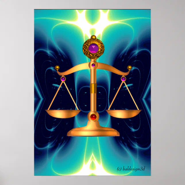GOLD SCALES OF LAW WITH GEM STONES ,Justice Symbol Poster | Zazzle