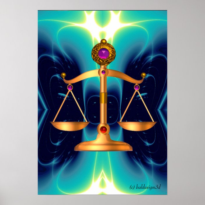 GOLD SCALES OF LAW WITH GEM STONES ,Justice Symbol Poster | Zazzle.com