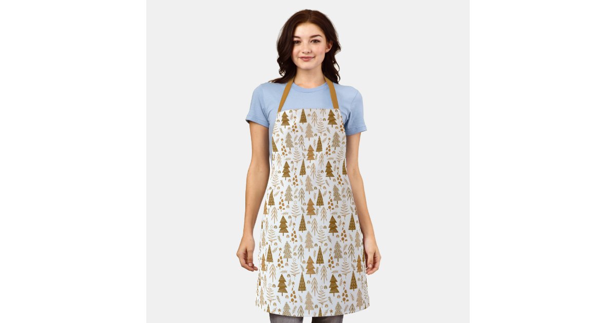 Gold Scandinavian Christmas Tree Pattern Apron | Zazzle