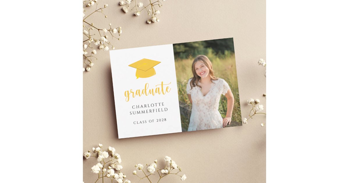 Gold School Colors Photo Graduation Announcement | Zazzle