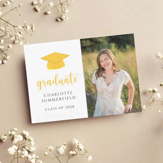 Gold School Colors Photo Graduation Announcement | Zazzle