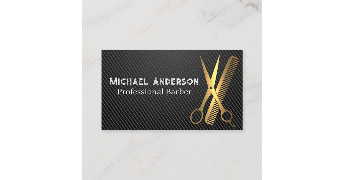 Gold Scissors and Comb | Carbon Fiber Business Card | Zazzle