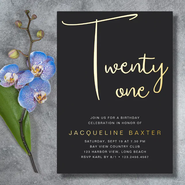 Gold Script 21st Birthday Party Foil Invitation | Zazzle